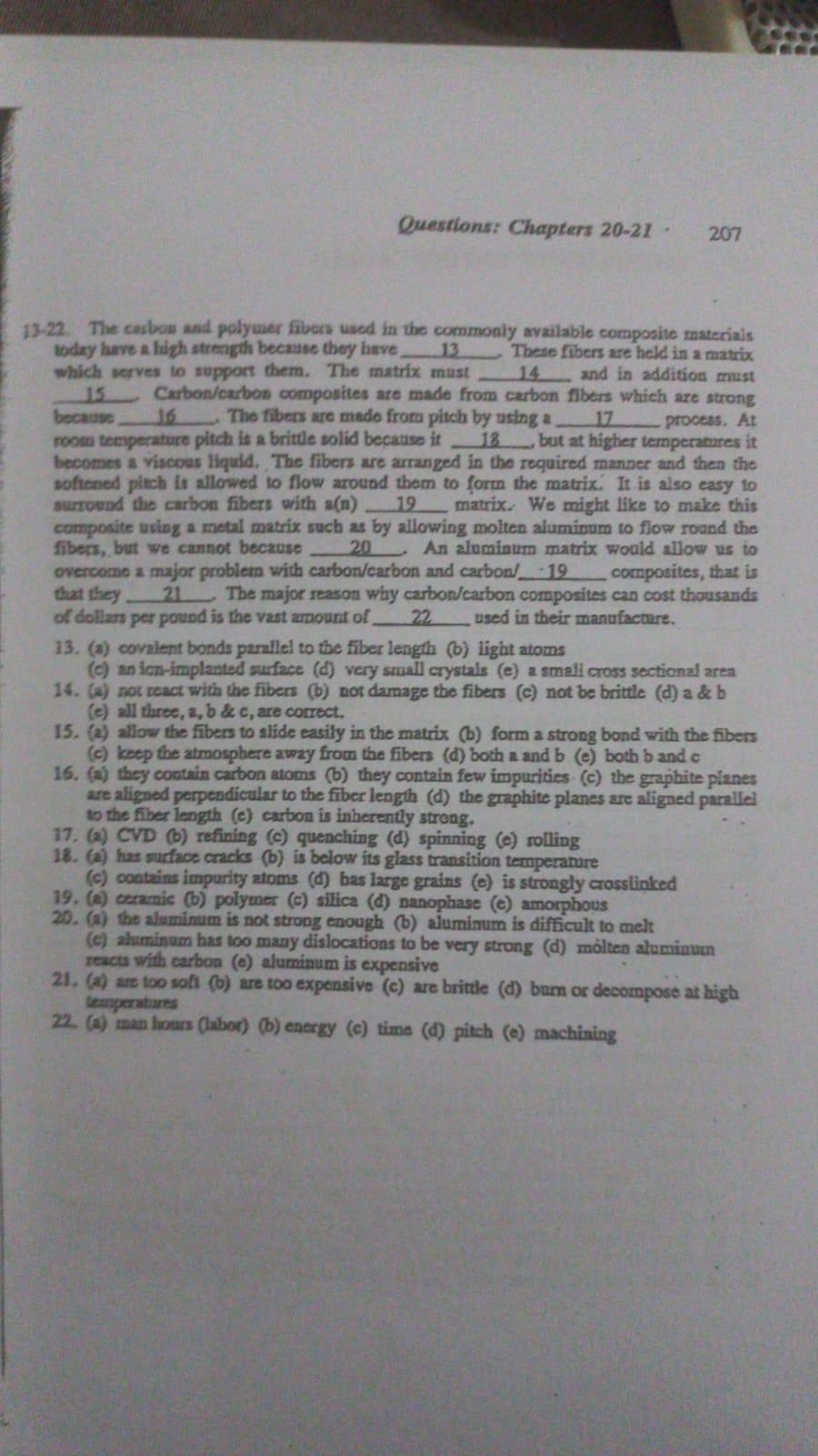 Solved 13-22. The cosbon and polywer fibars used in tho | Chegg.com