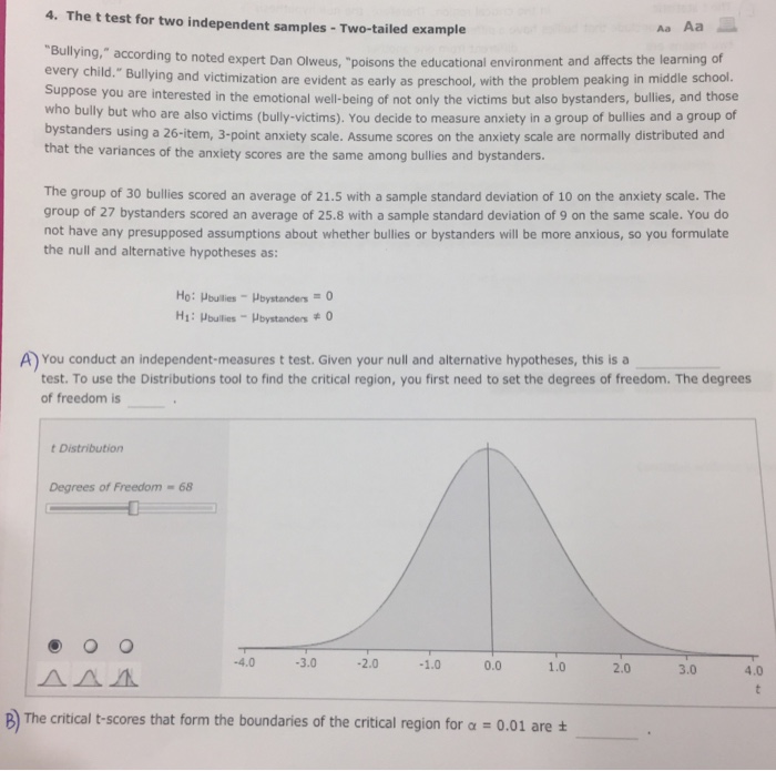 Solved 4. The t test for two independent samples Two-tailed | Chegg.com
