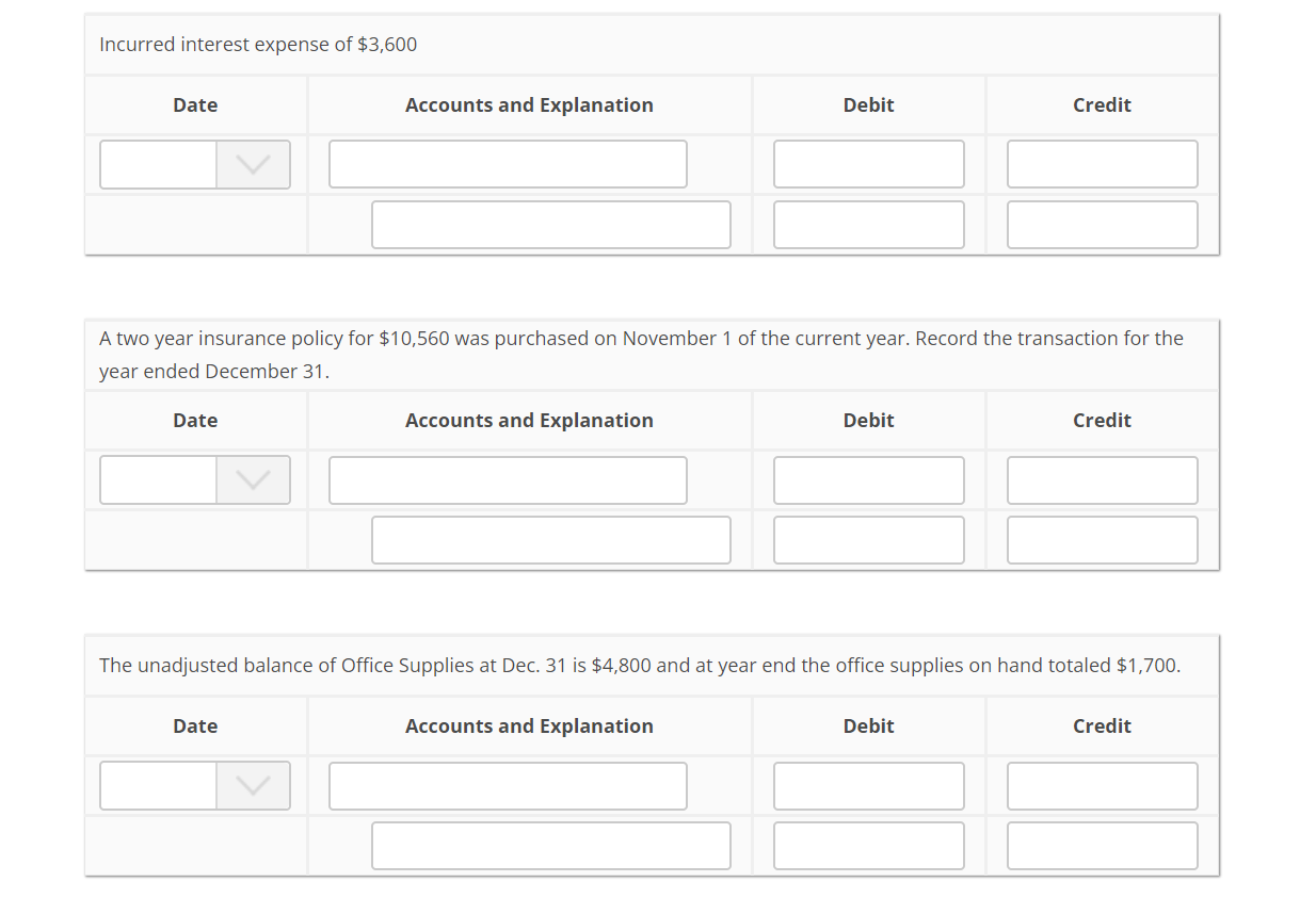 Solved Journalize the adjusting entry needed at December 31 | Chegg.com