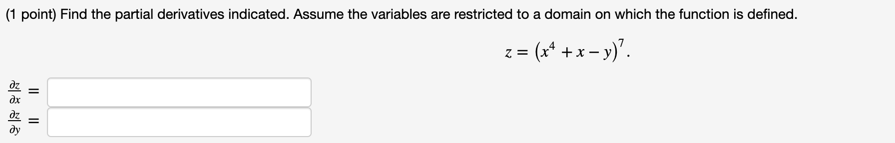 Solved (1 point) Find the partial derivatives indicated. | Chegg.com