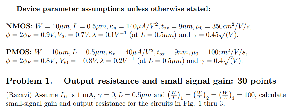 Solved Device parameter assumptions unless otherwise stated: | Chegg.com