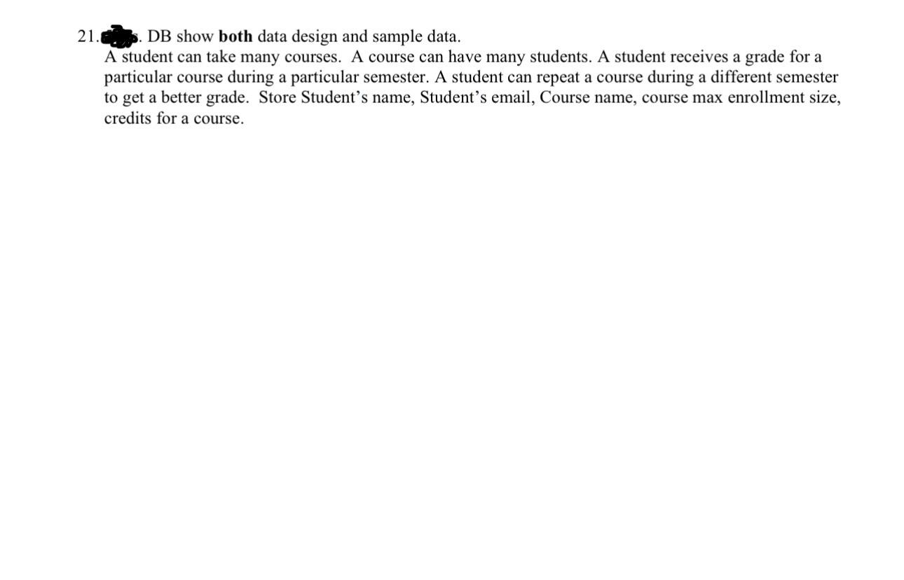 Solved DB show both data design and sample data. A student | Chegg.com