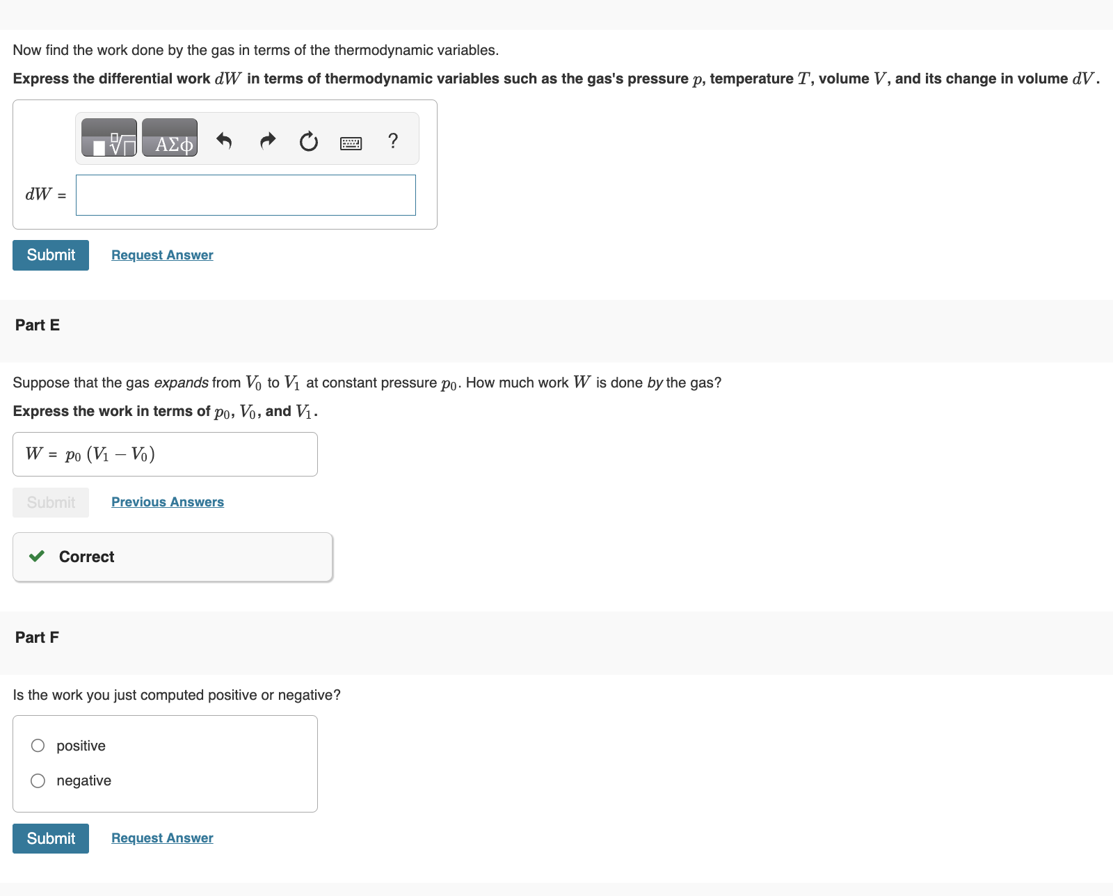 Solved Learning Goal: To derive the expression for the work | Chegg.com
