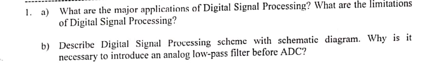 Solved a) What are the major applications of Digital Signal | Chegg.com
