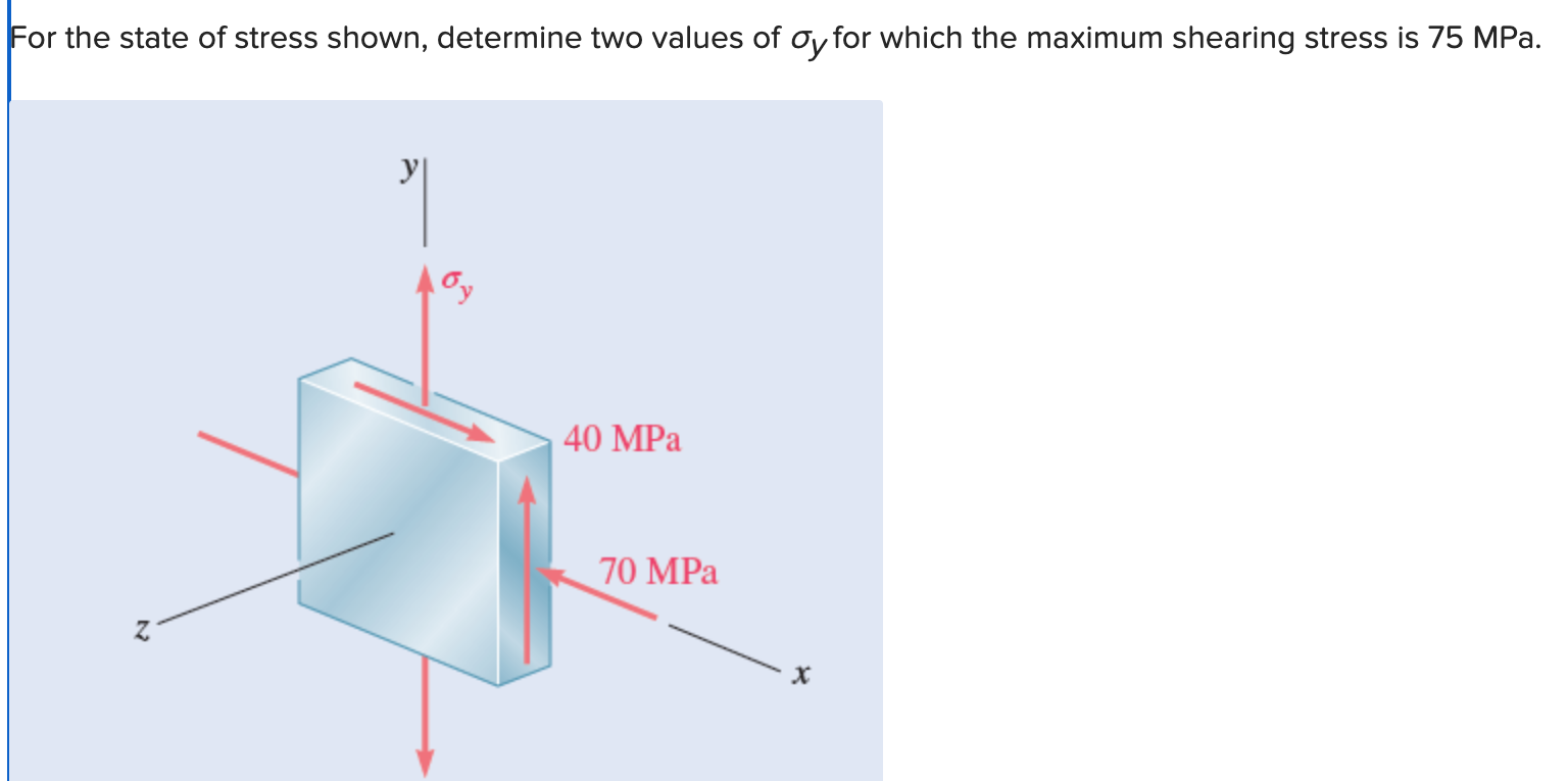 Solved For the state of stress shown, determine two values | Chegg.com