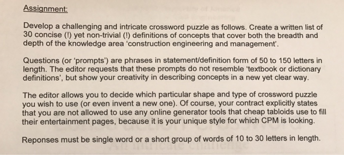 Develop a challenging and intricate crossword puzzle | Chegg.com