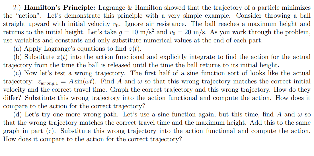 Solved 2 Hamiltons Principle Lagrange And Hamilton Showed