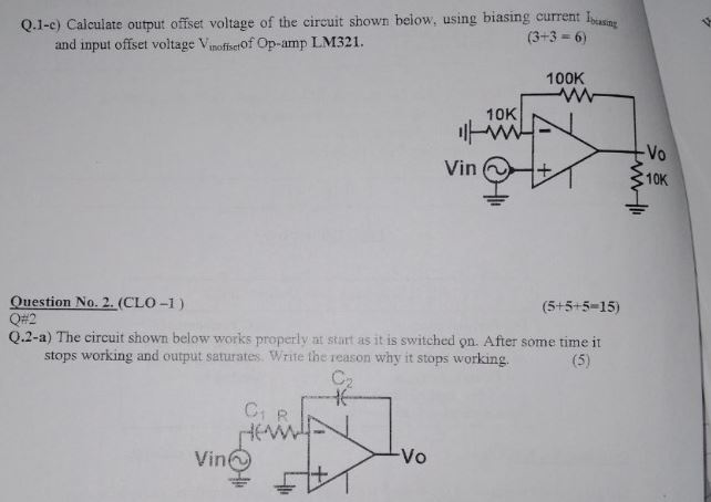 Solved Q1 C Calculate Output Offset Voltage Of The Circuit 4292