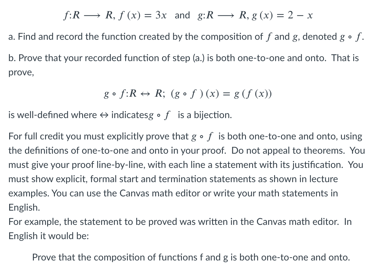 Solved f:R —— R, f (x) = 3x and g:R – = R, g (x) = 2 – x = | Chegg.com