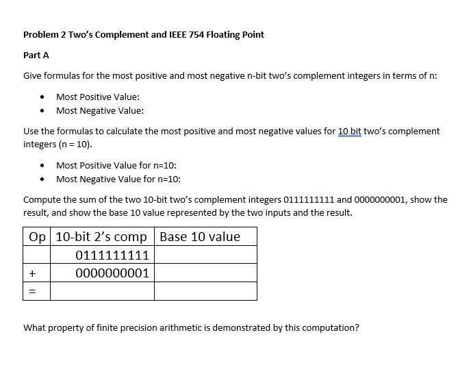 Solved Problem 2 Two's Complement and IEEE 754 Floating | Chegg.com