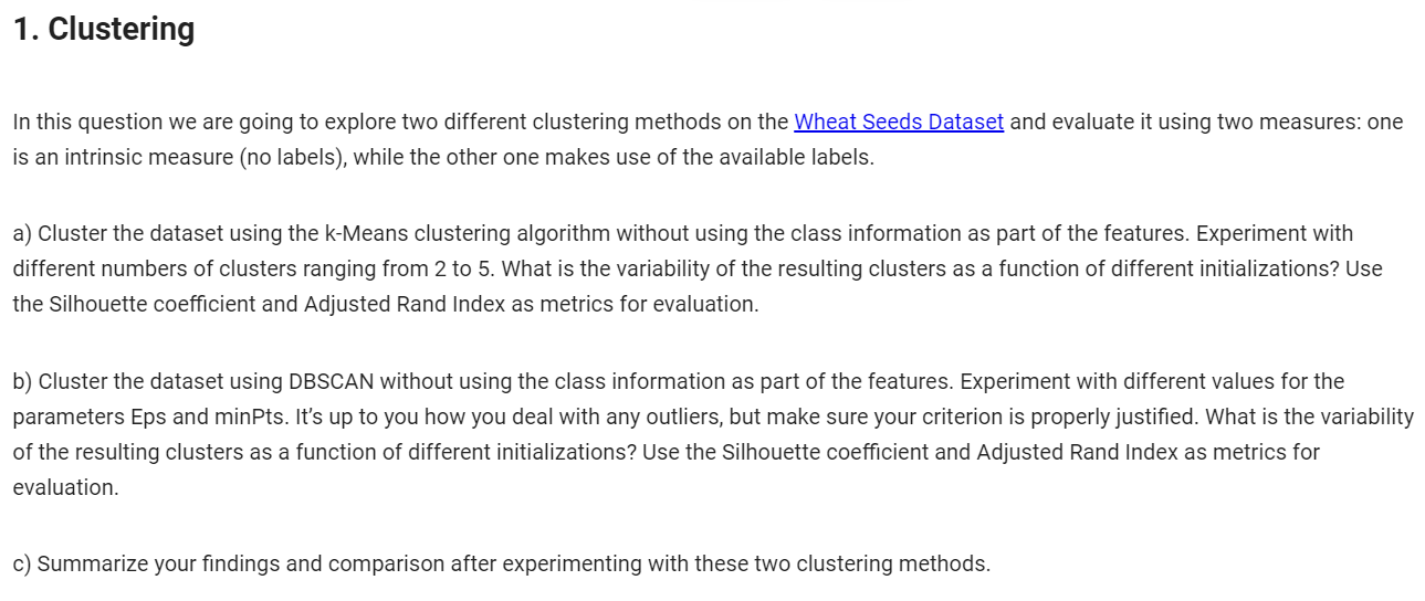 1 Clustering In This Question We Are Going To 