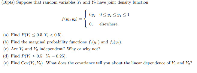 Solved (10pts) Suppose that random variables Yi and Y2 have | Chegg.com