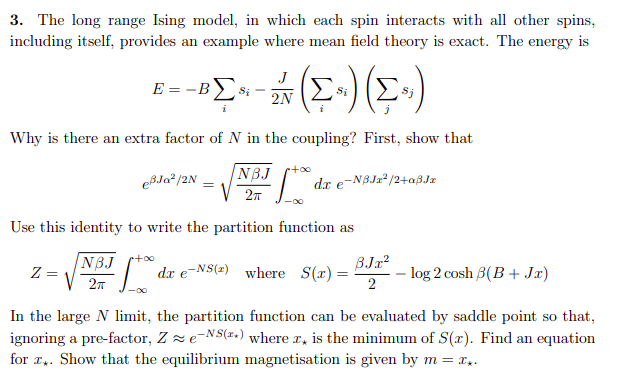 3. The long range Ising model, in which each spin | Chegg.com