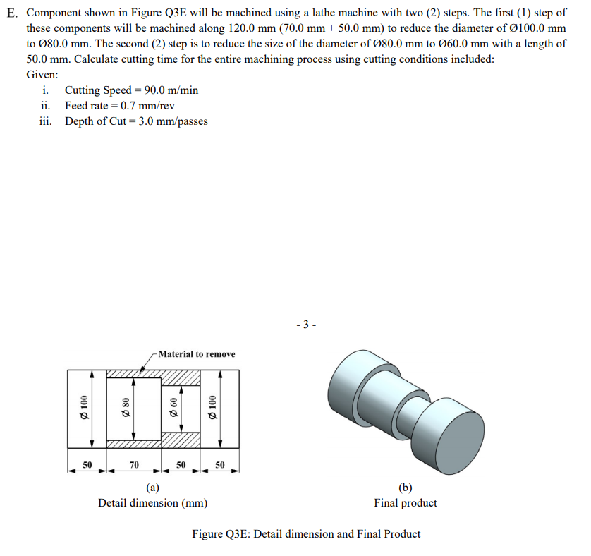 Solved E. Component shown in Figure Q3E will be machined | Chegg.com