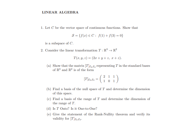 Solved LINEAR ALGEBRA 1. Let C be the vector space of | Chegg.com