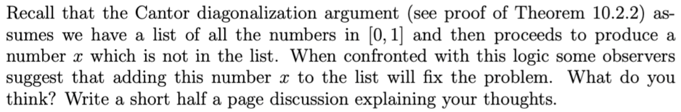 Solved Recall that the Cantor diagonalization argument (see | Chegg.com