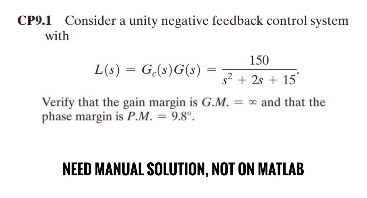 Solved CP9.1 Consider a unity negative feedback control | Chegg.com