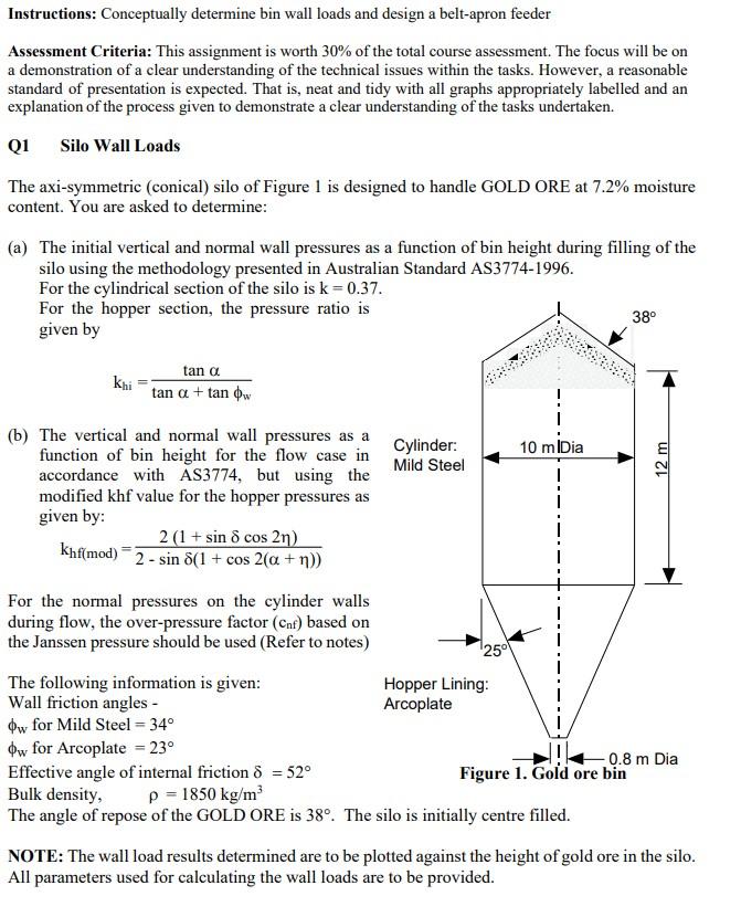 Instructions: Conceptually determine bin wall loads | Chegg.com