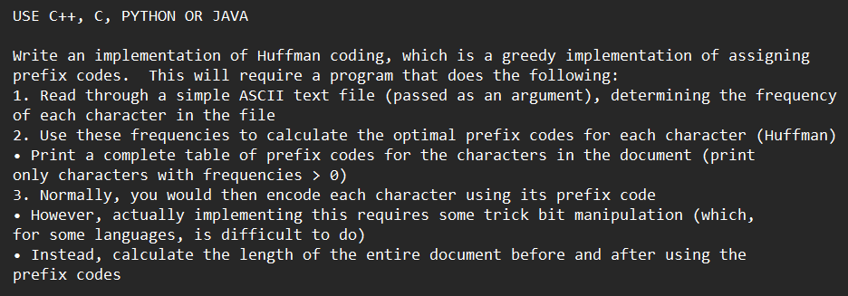 Solved USE C++,C, PYTHON OR JAVA Write an implementation of | Chegg.com