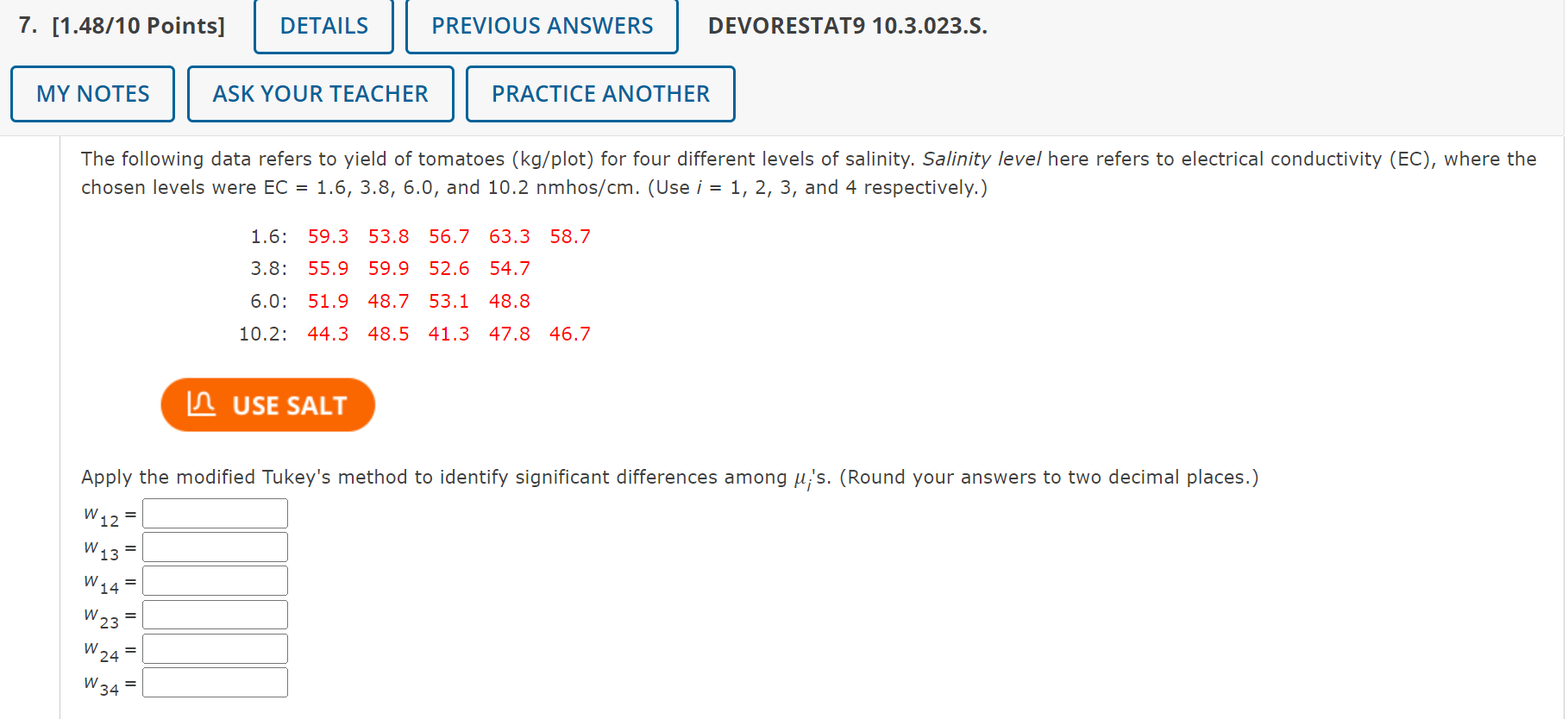 Solved The following data refers to yield of tomatoes ( | Chegg.com