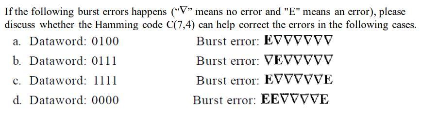 Solved If the following burst errors happens (" ∇" means no | Chegg.com