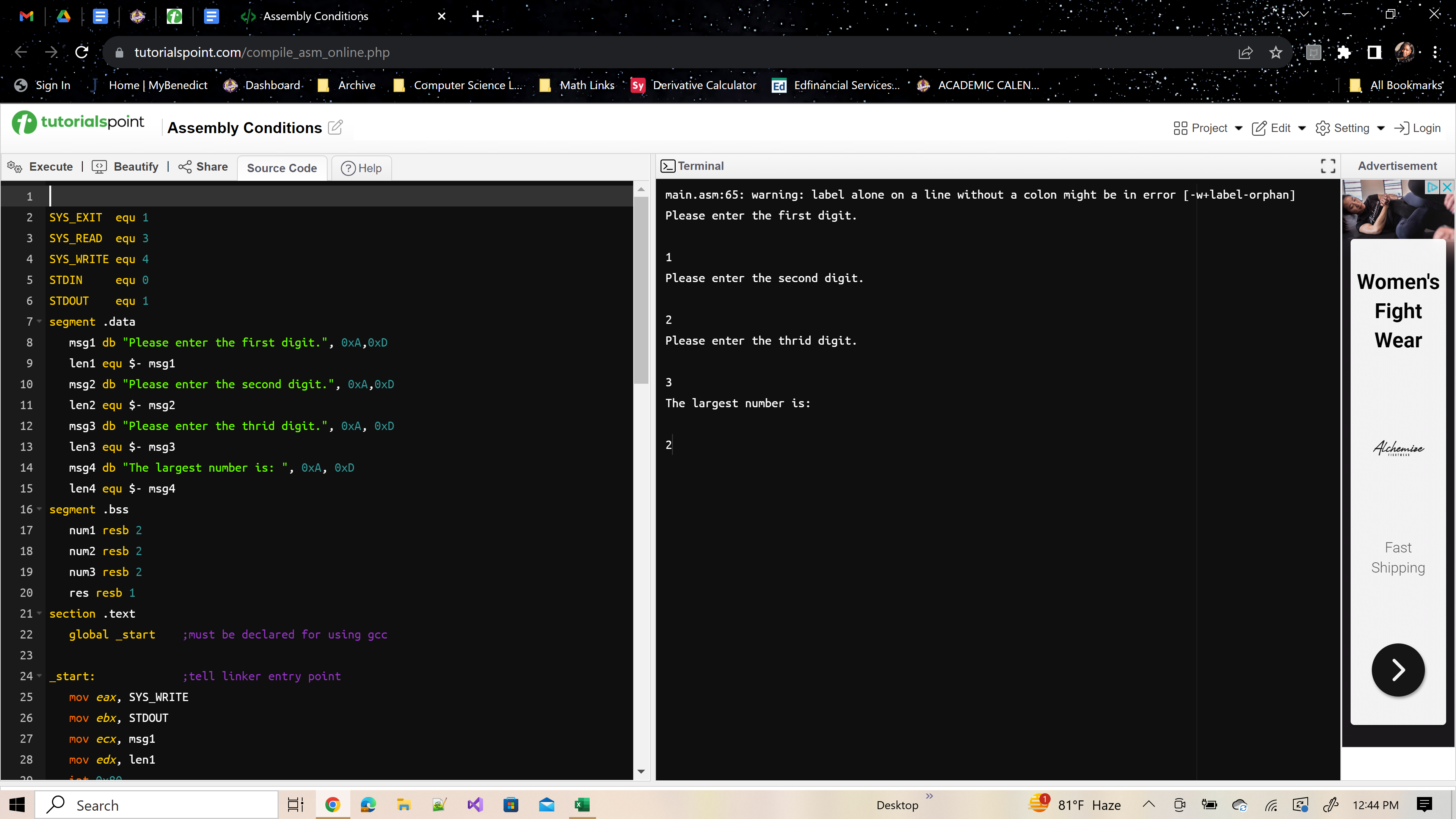 Solved The intent: Write a program that takes the user's | Chegg.com
