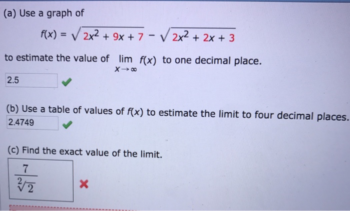Solved (a) Use a graph of rx) = v/ 2x2 + 9x + 7-V2x2 + 2x + | Chegg.com