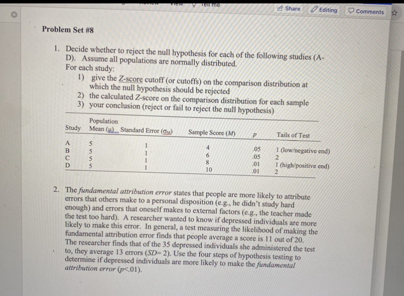 Solved Problem Set #8Decide whether to reject the null | Chegg.com