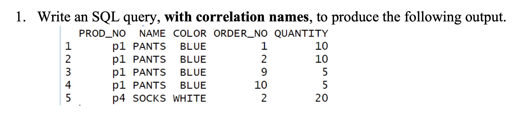 Solved 1. Write an SQL query, with correlation names, to | Chegg.com