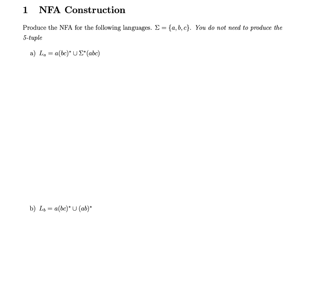 Solved 1 NFA Construction Produce the NFA for the following | Chegg.com