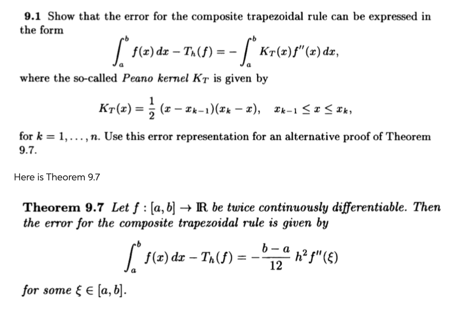 Solved 9.1 Show that the error for the composite trapezoidal | Chegg.com