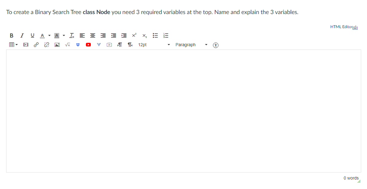 Solved To create a Binary Search Tree class Node you need 3 | Chegg.com