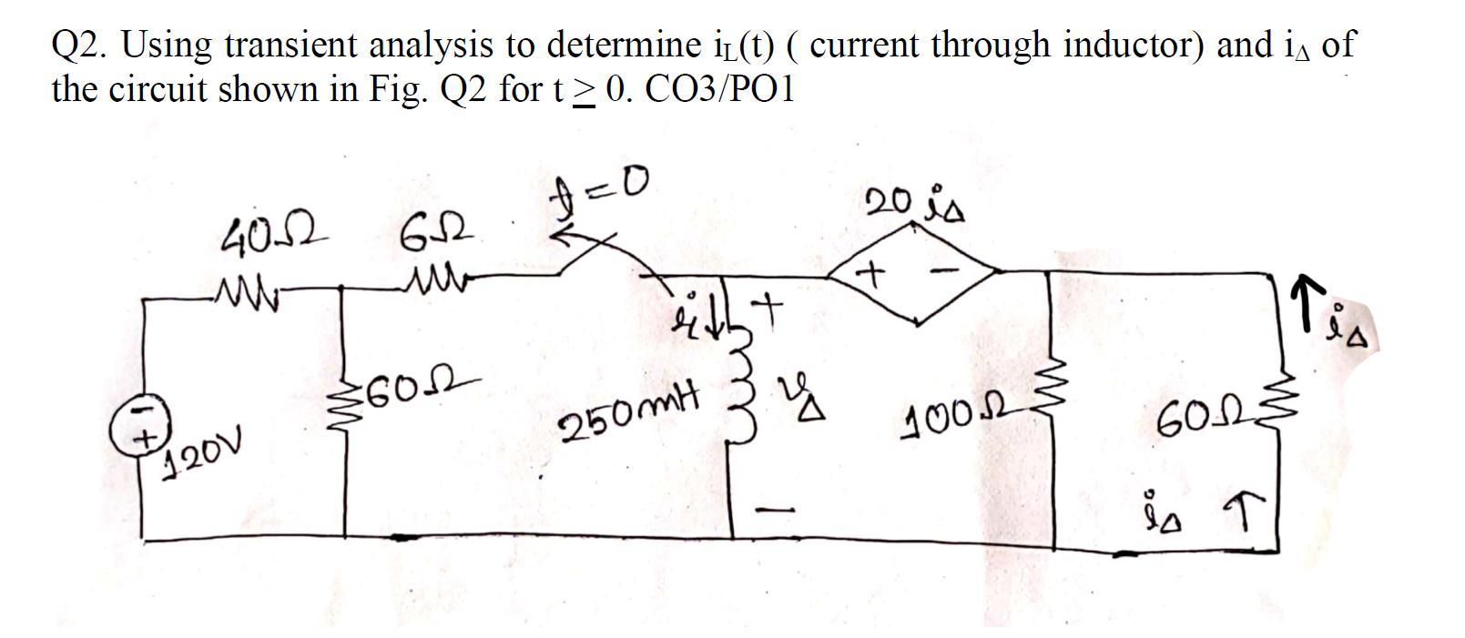 Solved Q2. Using transient analysis to determine il(t) | Chegg.com