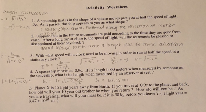 Solved Relativity Worksheet 1. A spaceship that is in the | Chegg.com