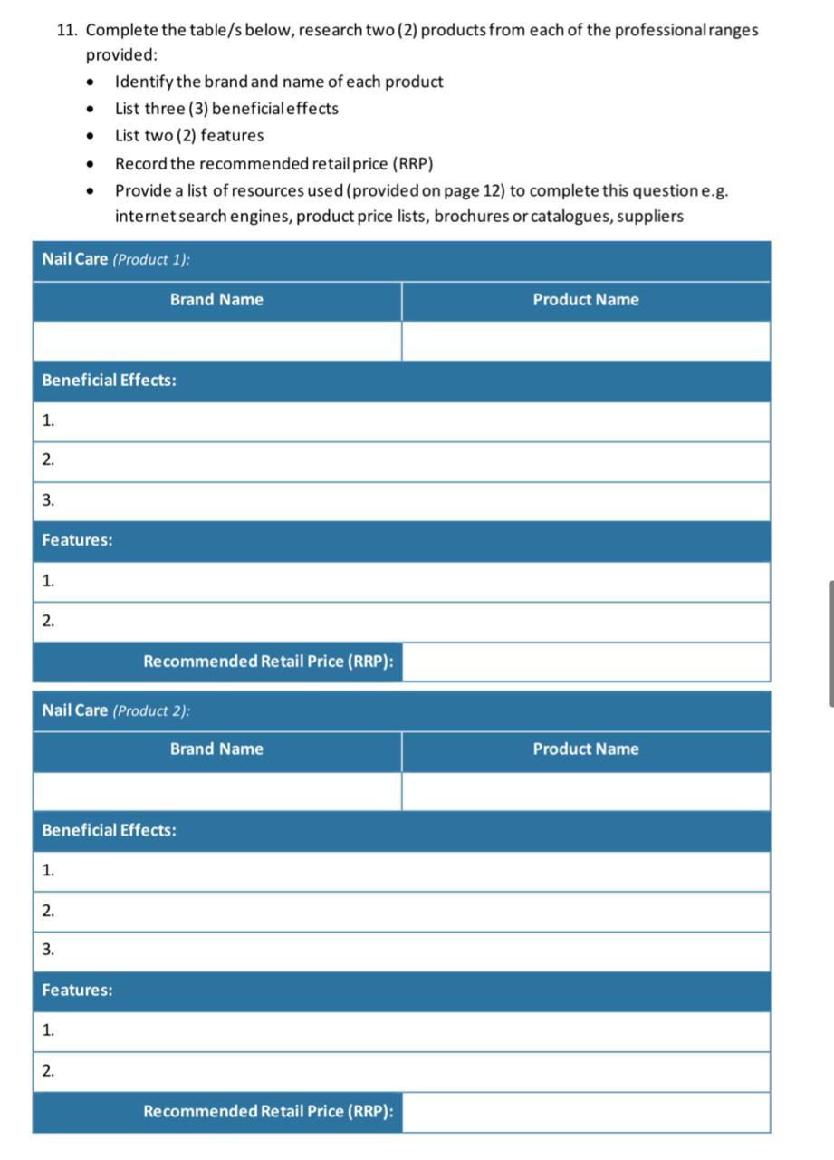 Solved . 11. Complete the table/s below, research two (2) | Chegg.com