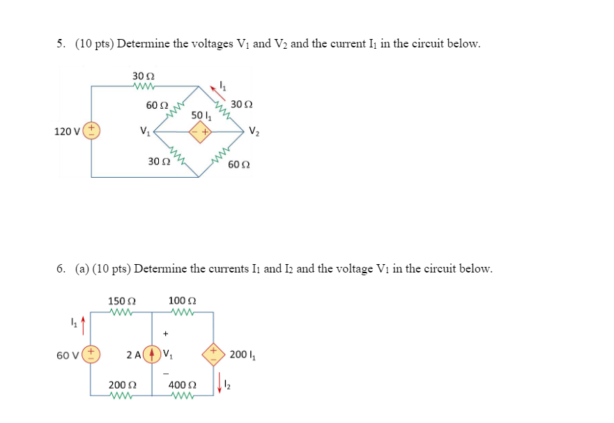 Solved 5. (10 pts) Determine the voltages Vị and V2 and the | Chegg.com Solved 5. (10 pts) Determine the voltages Vị and V2 and the | Chegg.com