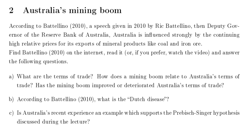 1 Australia’s mining boom III We continue to analyze | Chegg.com