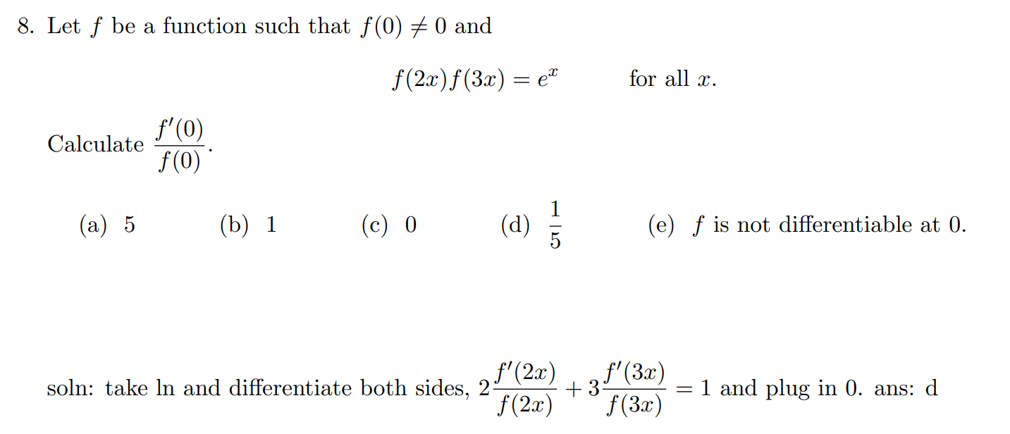 Solved Let f ﻿be a function such that f(0)≠0 | Chegg.com