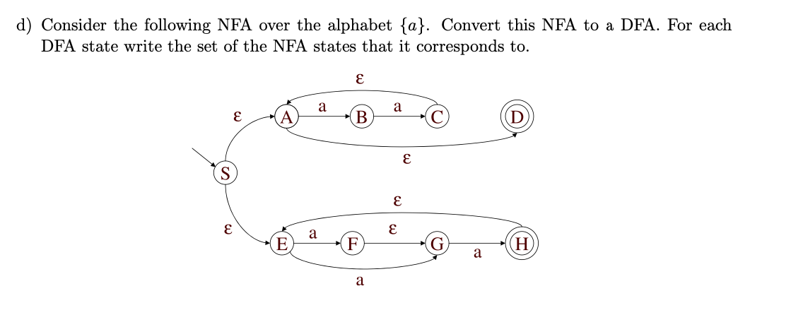Solved d) Consider the following NFA over the alphabet {a}. | Chegg.com