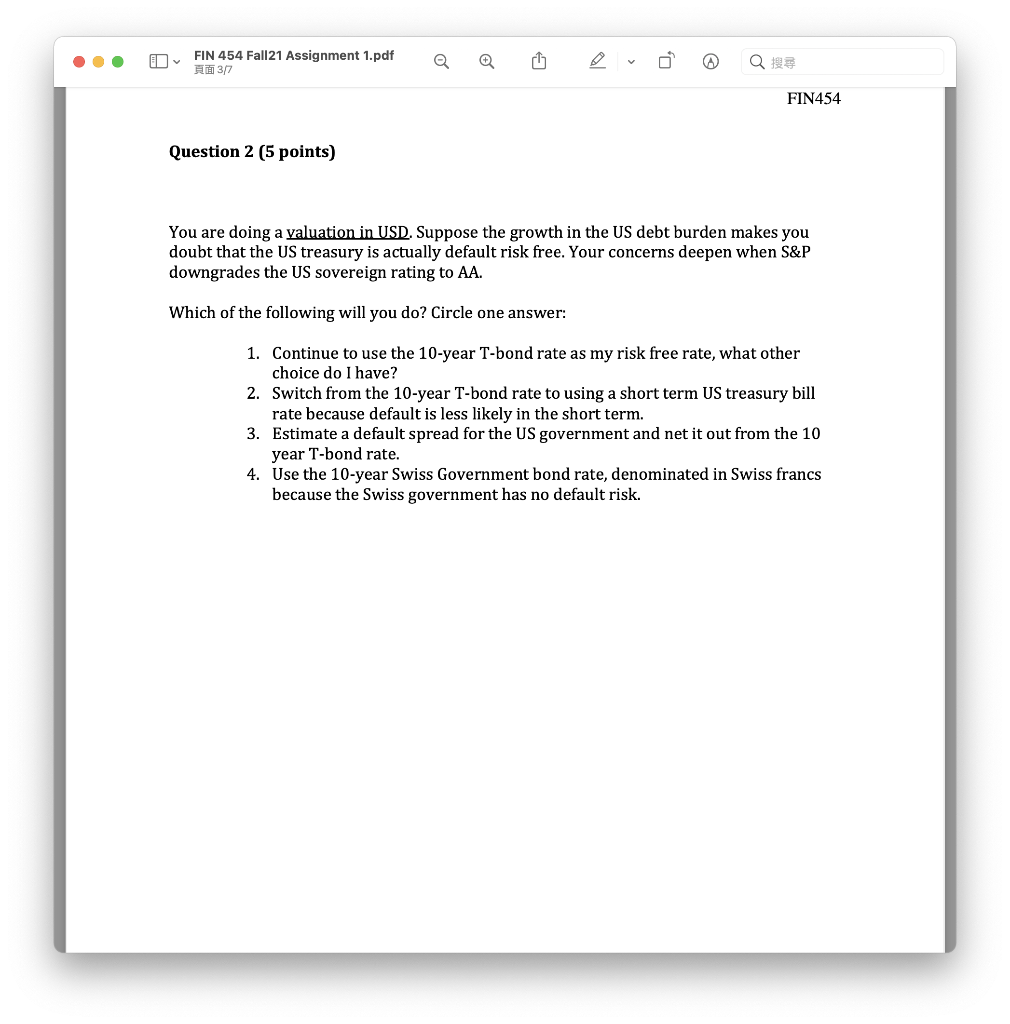 FIN 454 Fall21 Assignment 1.pdf H 3/7 o G ولا > a 搜尋 | Chegg.com