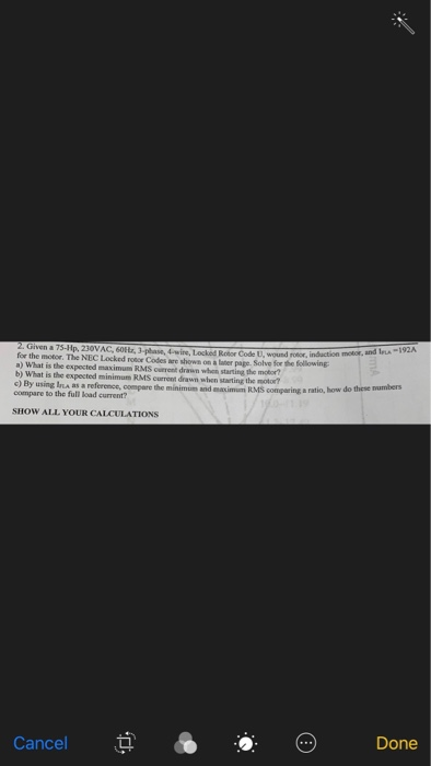 Solved 60flz, 3-plase, wie,Locked Rotor Code C, 6011r, 3 | Chegg.com