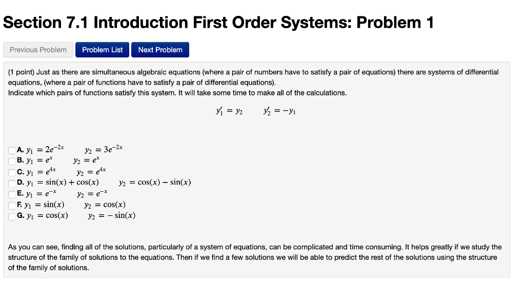 Solved Section 7 1 Introduction First Order Systems Problem