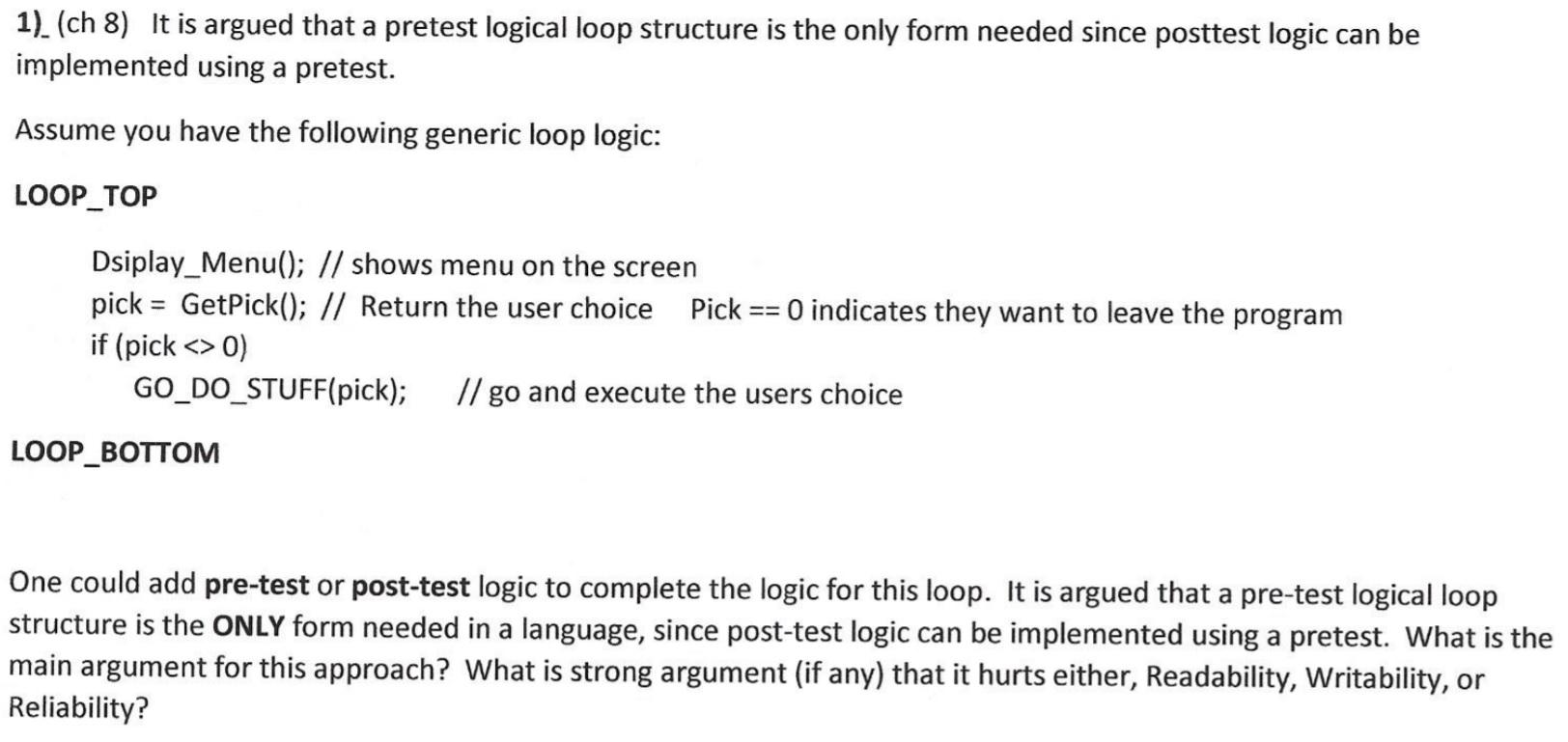 1). (ch 8) It is argued that a pretest logical loop | Chegg.com