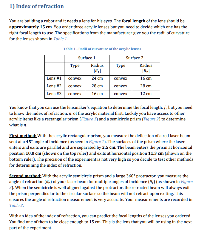 Solved 1) Index of refraction You are building a robot and | Chegg.com