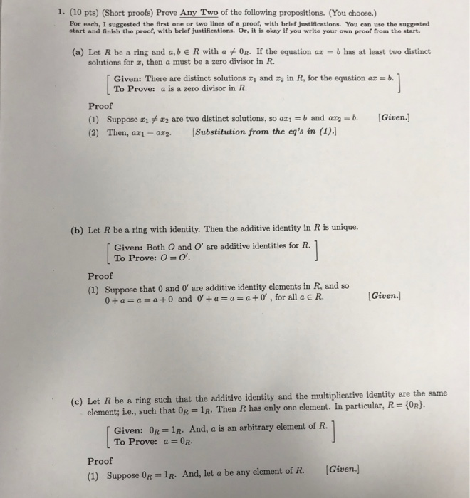 Solved 1. (10 pts) (Short proofs) Prove Any Two of the | Chegg.com Solved 1. (10 pts) (Short proofs) Prove Any Two of the | Chegg.com