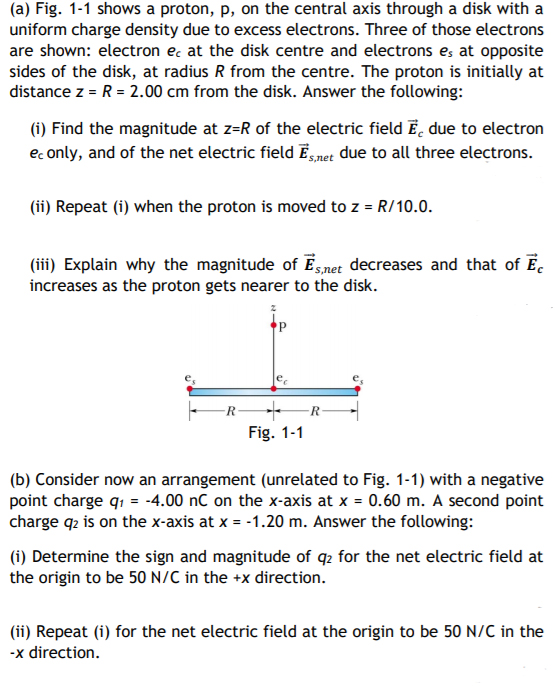 Solved (a) Fig. 1-1 shows a proton, p, on the central axis | Chegg.com