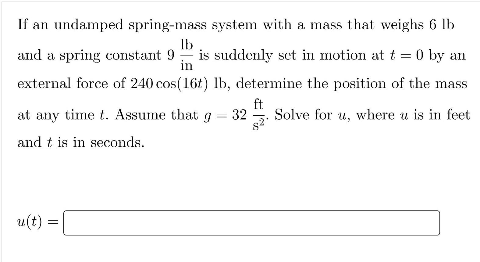 Solved = If an undamped spring-mass system with a mass that | Chegg.com