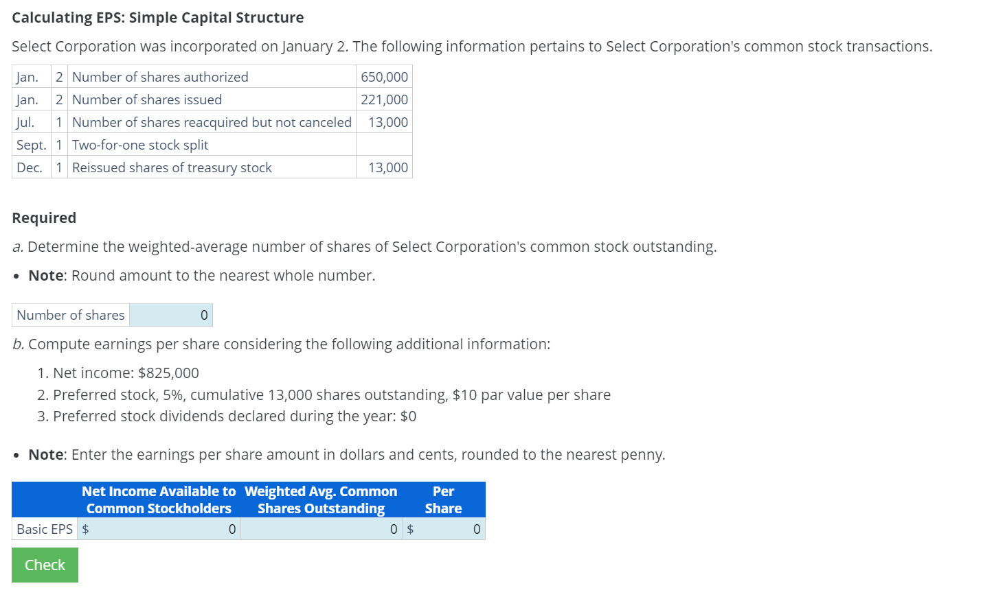 Solved Calculating EPS: Simple Capital Structure Select | Chegg.com
