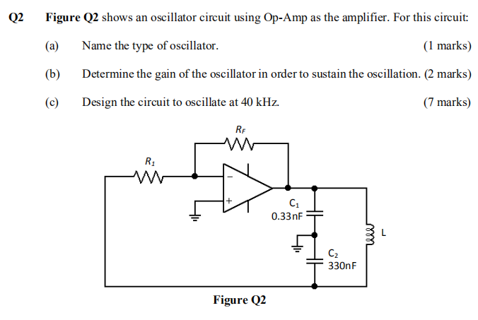 Solved Q2 Figure Q2 shows an oscillator circuit using Op-Amp | Chegg.com
