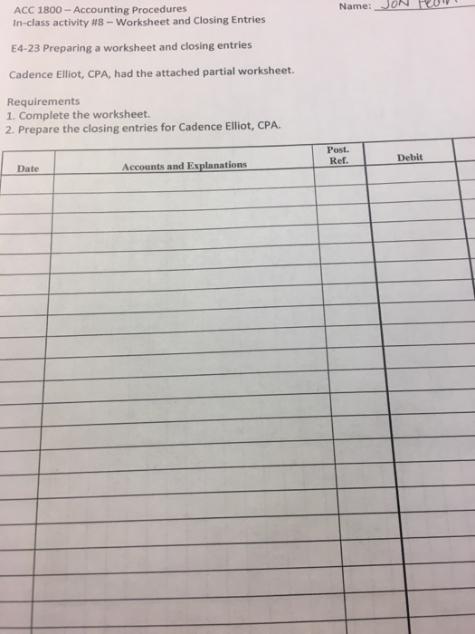 Solved ACC 1800 Accounting Procedures In-class activity #8 | Chegg.com